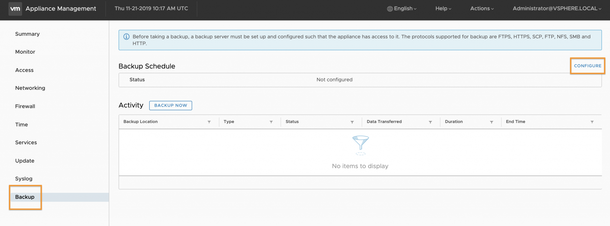 Configure vCenter Backup - vDives