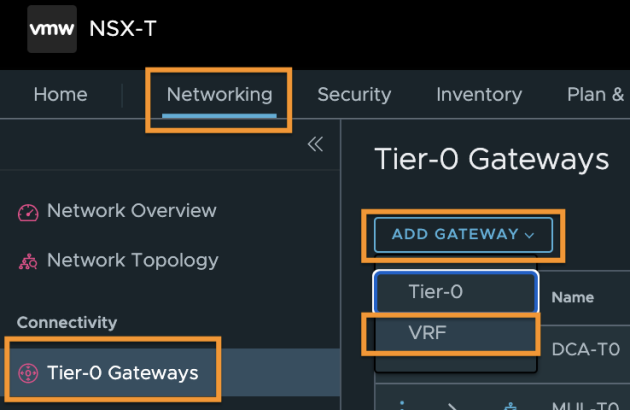 NSX-T T0 VRF Lite / Gateway - vDives