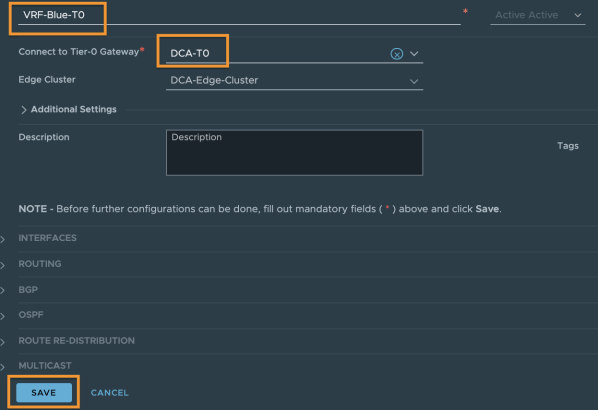 NSX-T T0 VRF Lite / Gateway - vDives